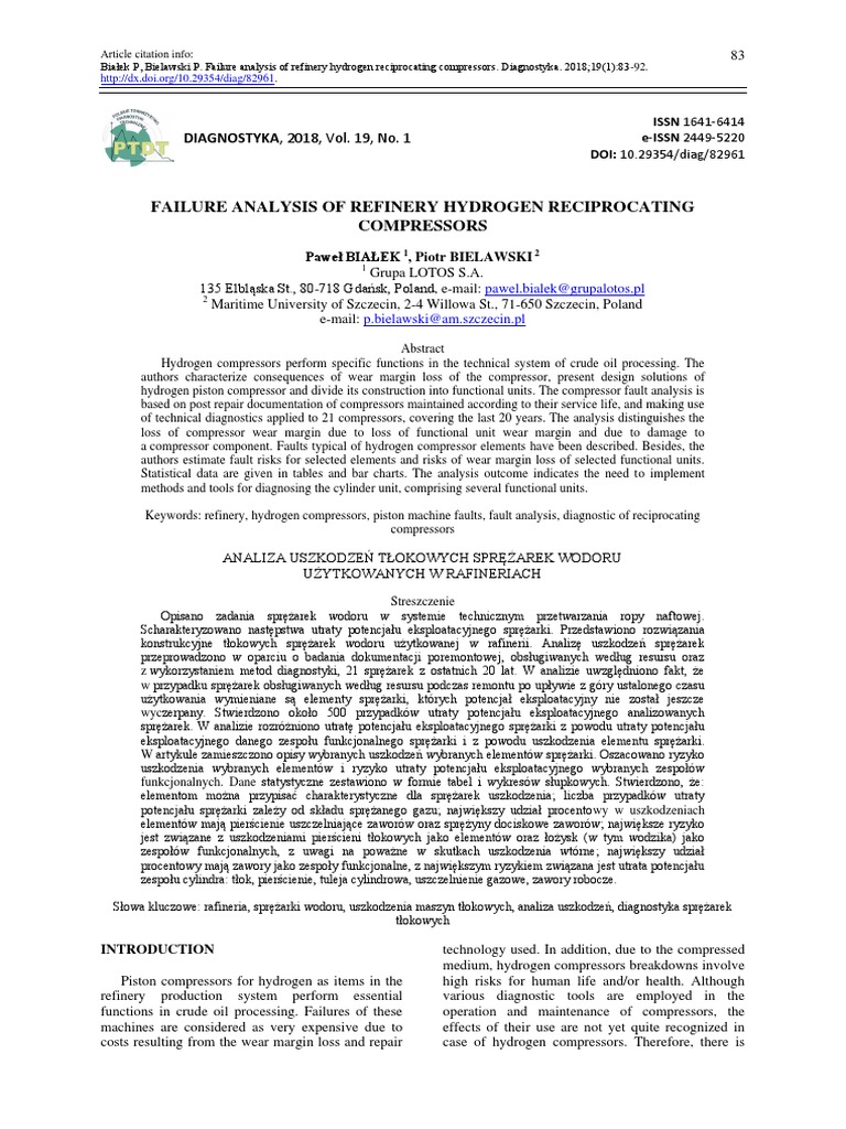 Failure Analysis of Refinery Hydrogen Reciprocating Compressors | PDF