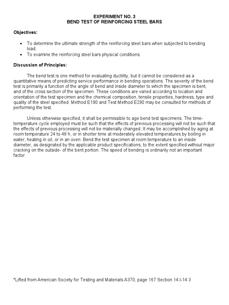 Bend Test for Reinforcing Steel Bars | PDF | Strength Of Materials ...