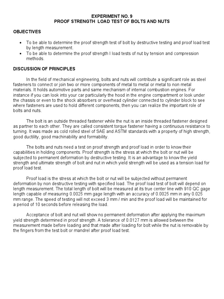 Engineering Bolt Load Testing | PDF | Screw | Nut (Hardware)