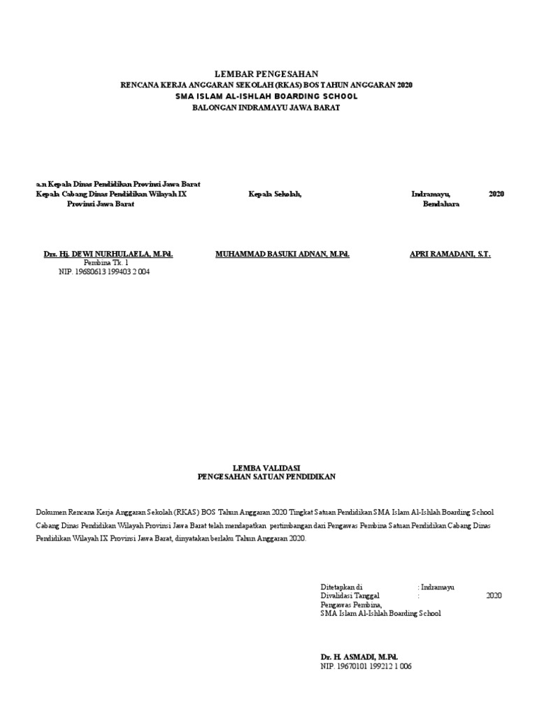 Lembar Pengesahan Rkas | PDF
