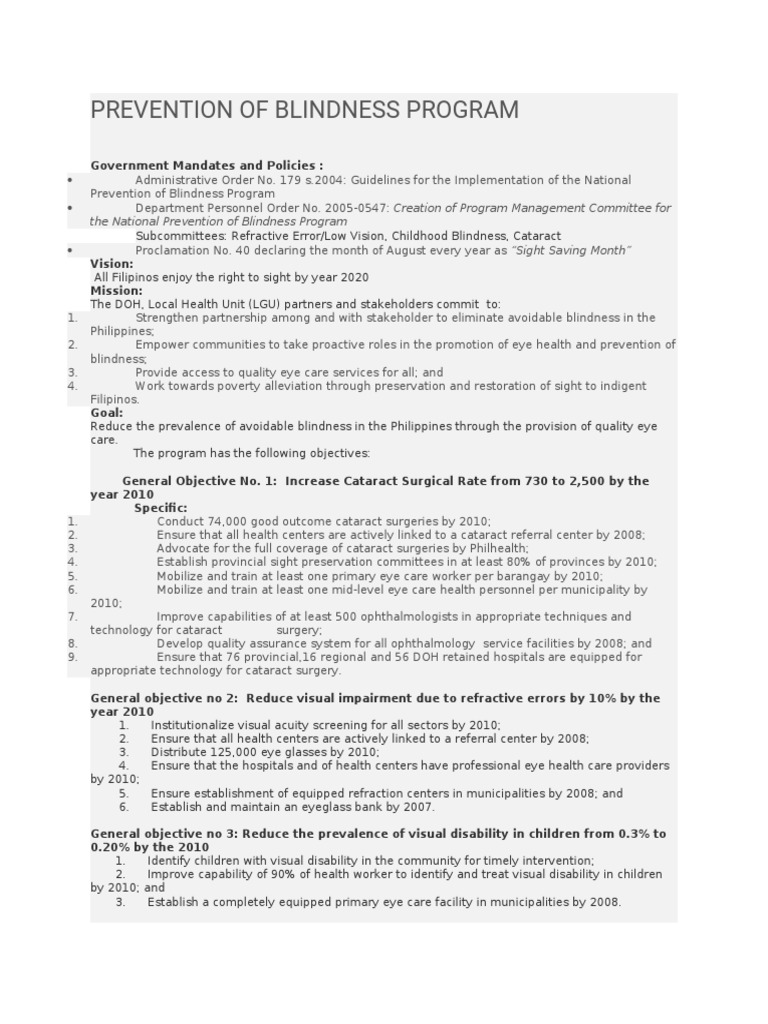 DOH | PDF | Visual Impairment | Non Communicable Disease
