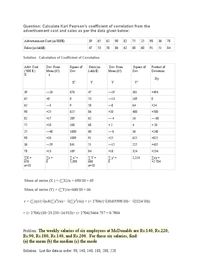 Calculate Karl Pearson | PDF | Descriptive Statistics | Mathematical ...