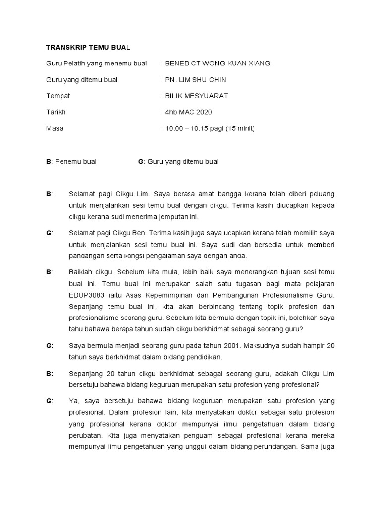 Transkrip Temu Bual | PDF