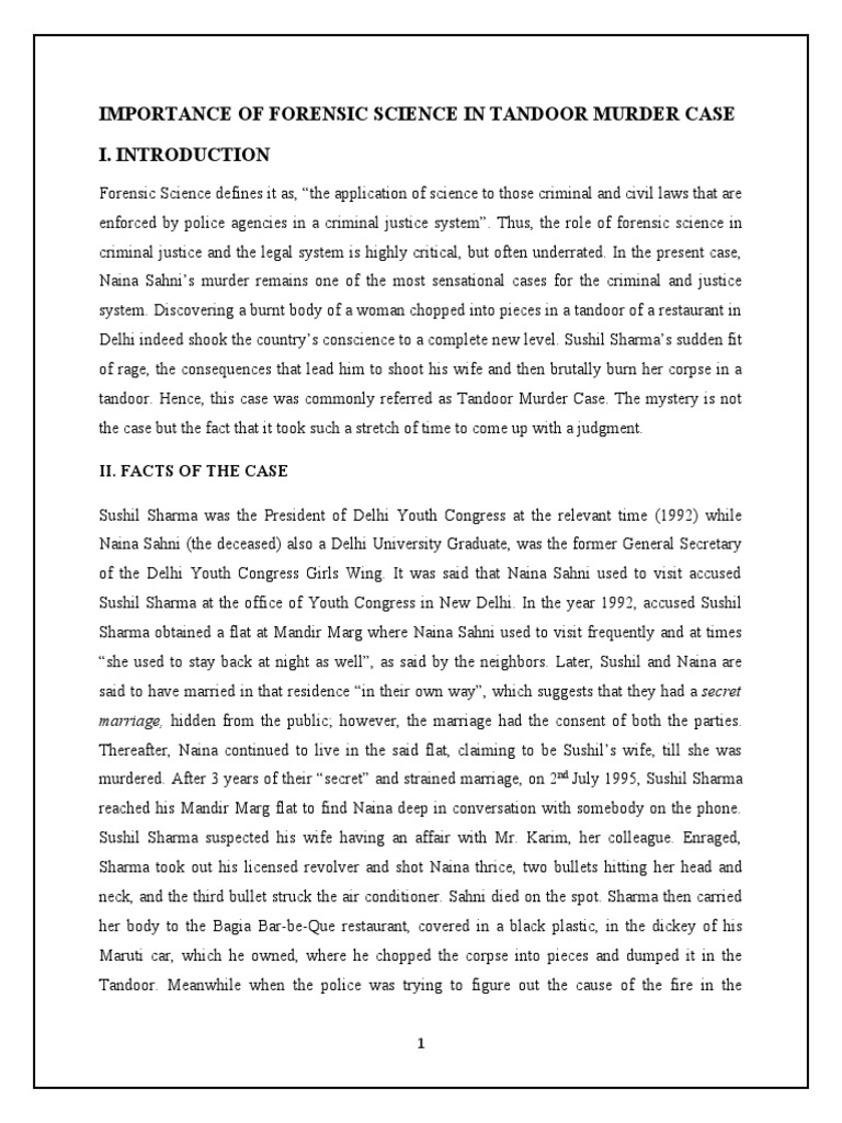 Importance of Forensic Science in Tandoor Murder Case | PDF | Crime ...