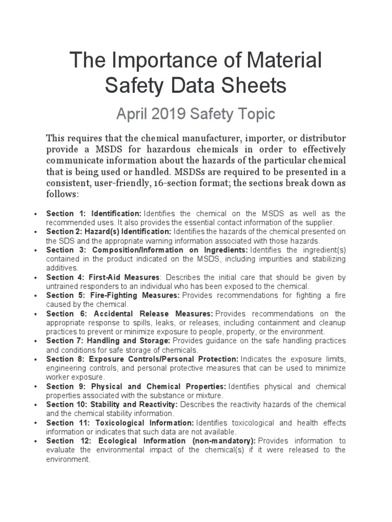 The Importance of MSDS | PDF | Safety | Nature