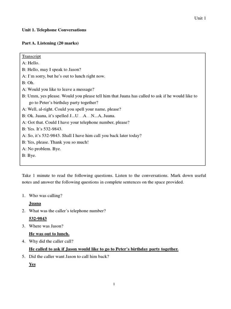 2a - Telephone Conversations - TM | PDF | Grammar | Syntax