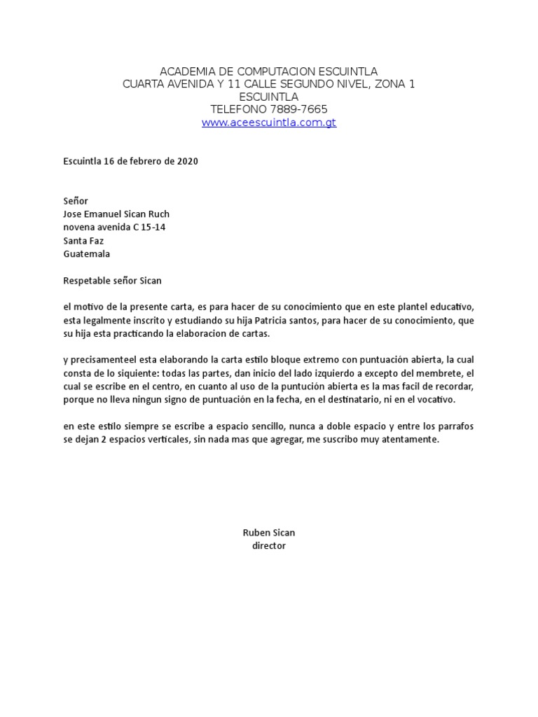 Carta estilo bloque extremo y puntuación abierta | PDF