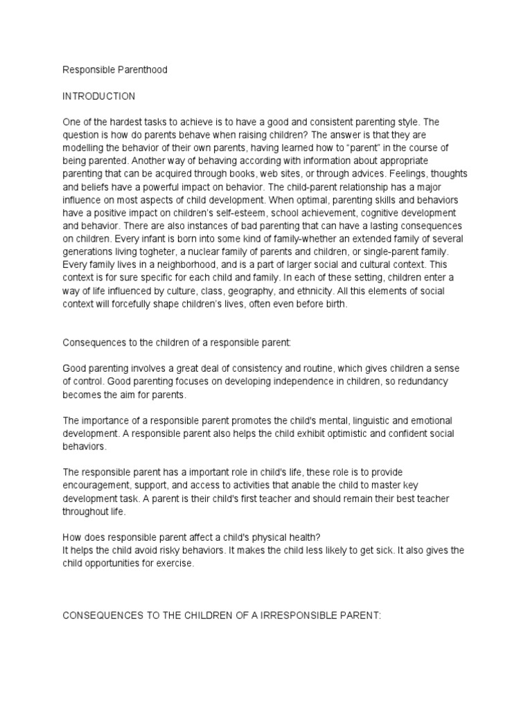 Responsible Parenthood | PDF | Parenting | Relationships