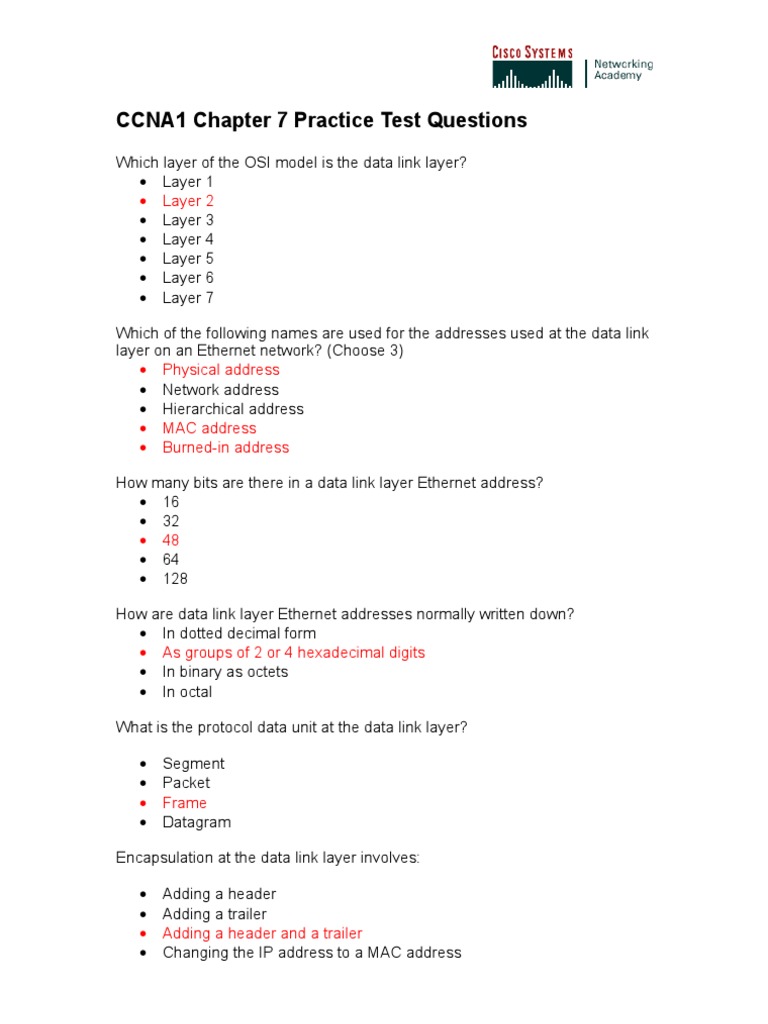 CCNA1 Chap7 Practice Test Questions | PDF | Network Topology | Computer ...