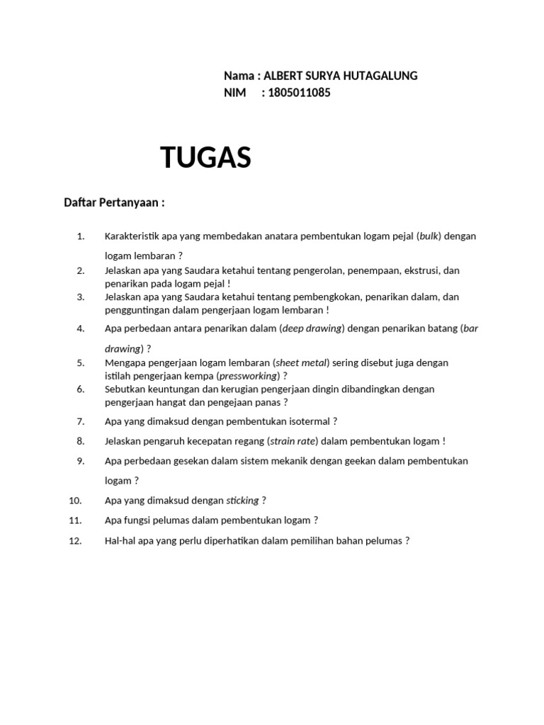 Tugas Teknik Pembentukan Logam Pdf
