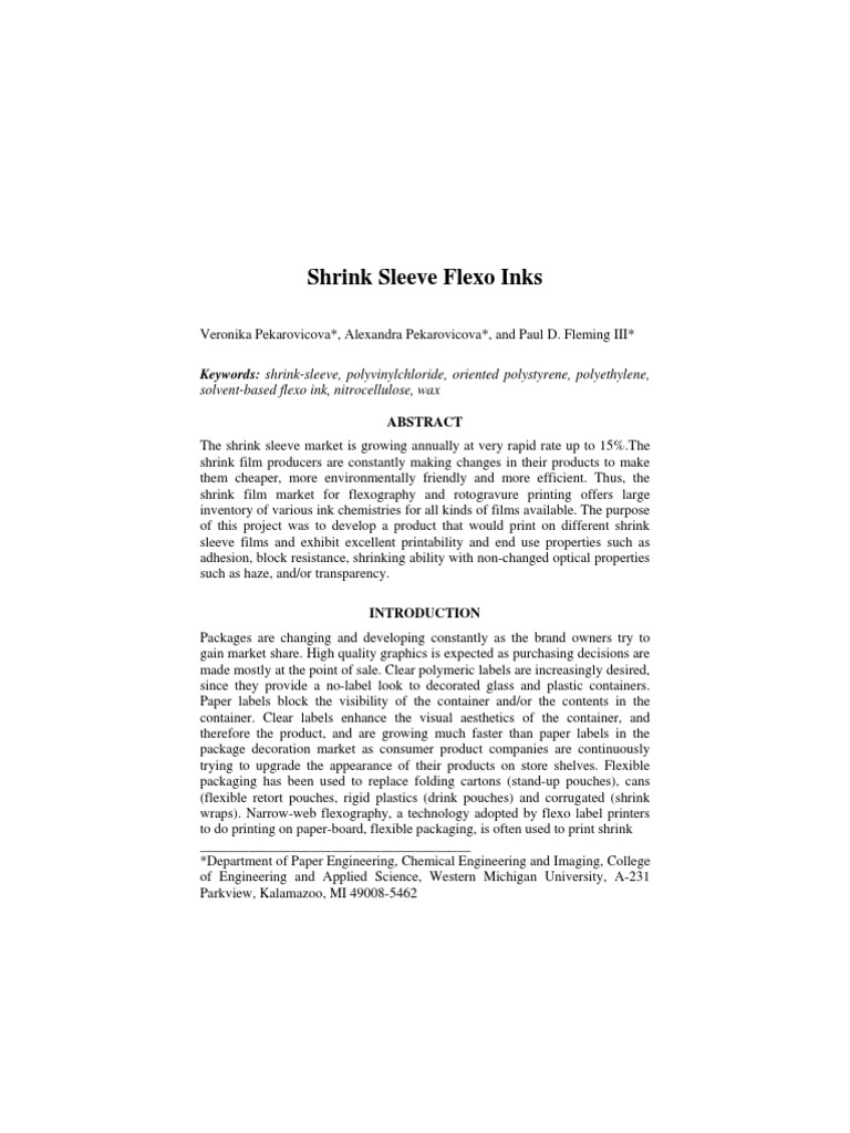 Shrink Sleeve Flexo Inks | PDF | Polymers | Polyvinyl Chloride