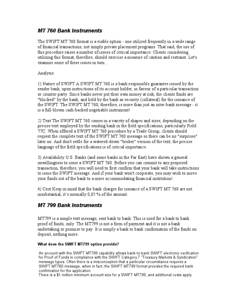 Understanding MT 760 and MT 799 Instruments | PDF | Securities (Finance ...