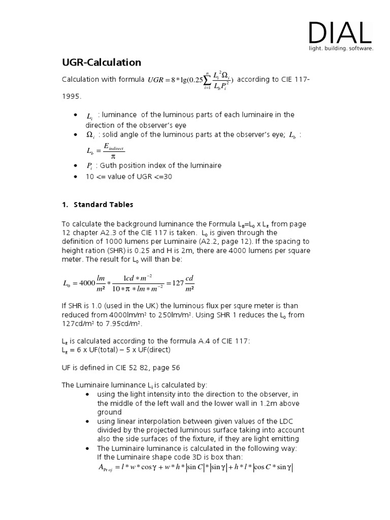UGR Calculation in DIALux | PDF | Space | Optics