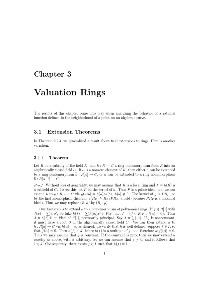 Valuation Rings: 3.1 Extension Theorems | PDF | Ring (Mathematics ...