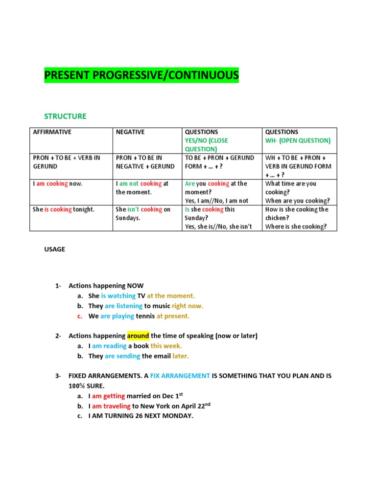 Present Progressive: Structure and Use | PDF | Onomastics | Syntax