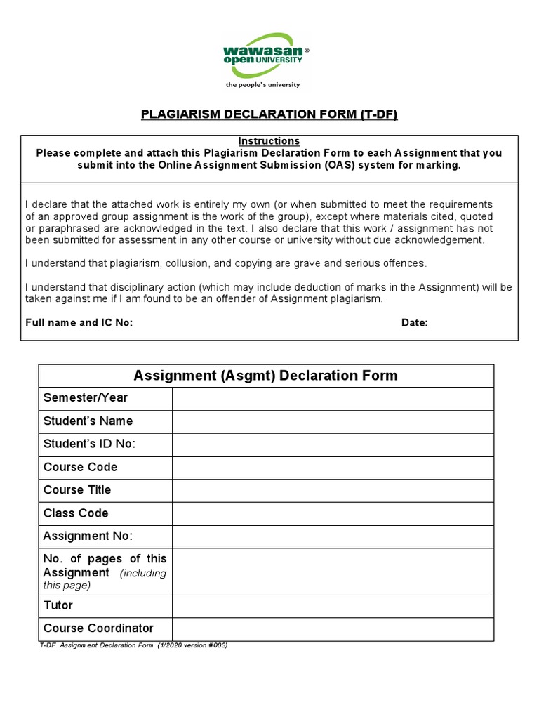 Plagiarism Declaration Form | PDF
