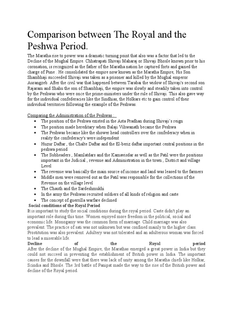 Comparison Between The Royal and The Peshwa Period | PDF | Unrest