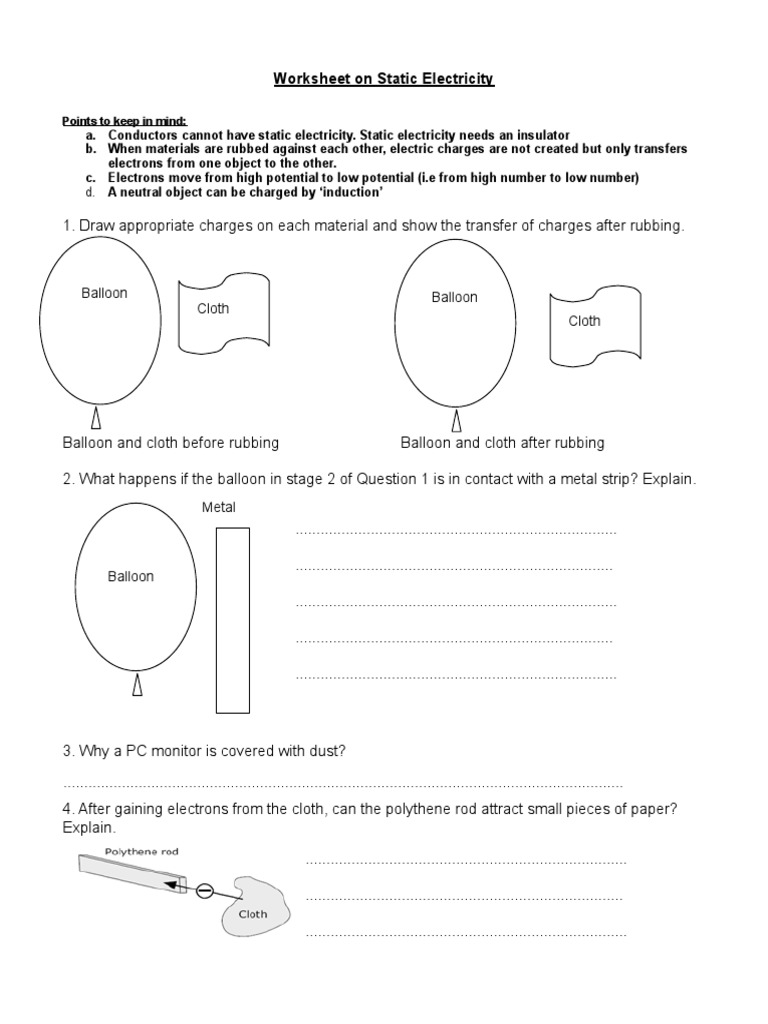 Static Electricity Worksheet for IGCSE | PDF | Electric Charge ...