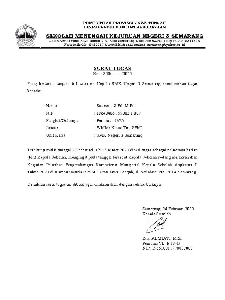 Surat Tugas PLH | PDF