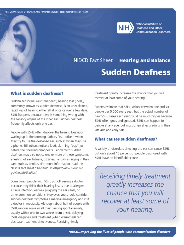Sudden-Deafness NIDCD PDF | PDF | Hearing Loss | Ear