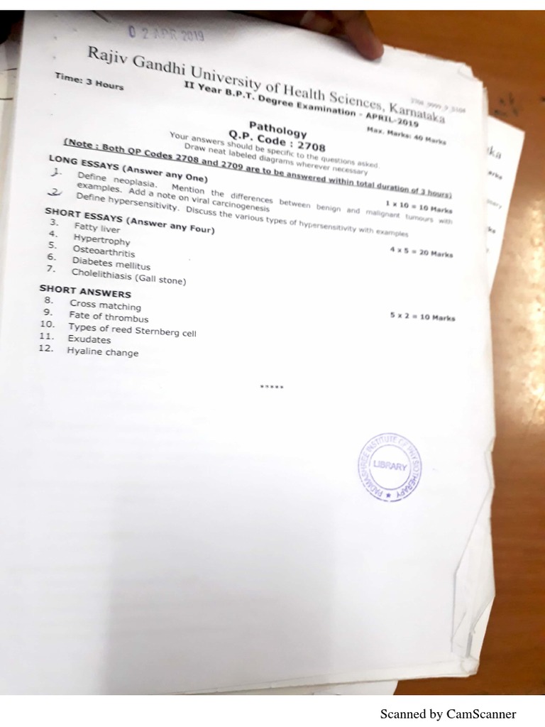 Pathology Question Papers BPT PDF | PDF