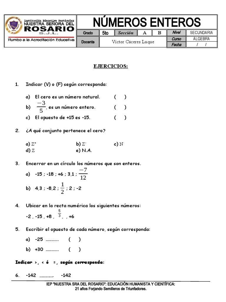 Guia Álgebra 5to Prim | PDF | Entero | Álgebra abstracta