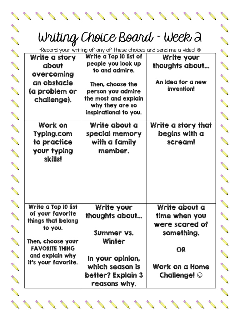 Writing Choice Board | PDF