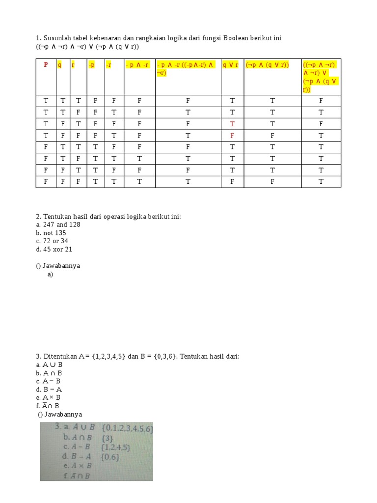 Tabel Kebenaran dan Operasi Logika | PDF