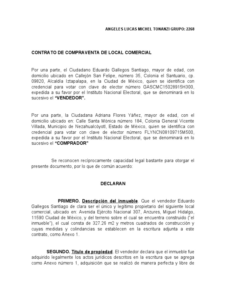 Contrato de Compraventa de Local Comercial | PDF | Hipoteca Comercial ...