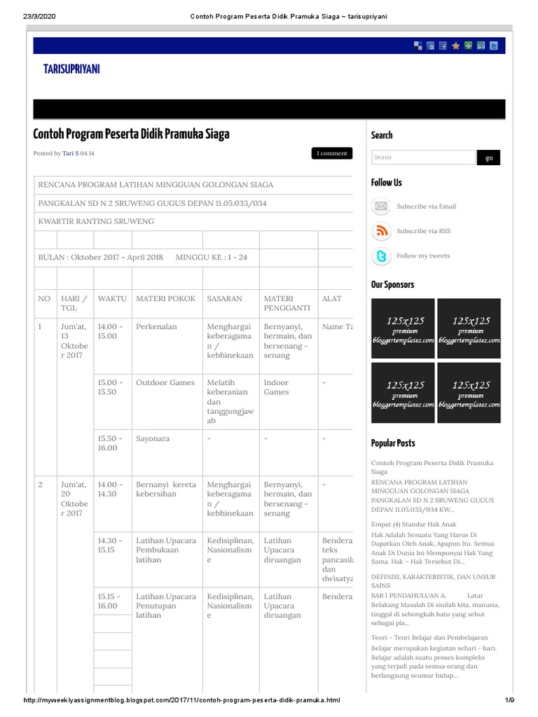 Contoh Program Peserta Didik Pramuka Siaga - Tarisupriyani | PDF
