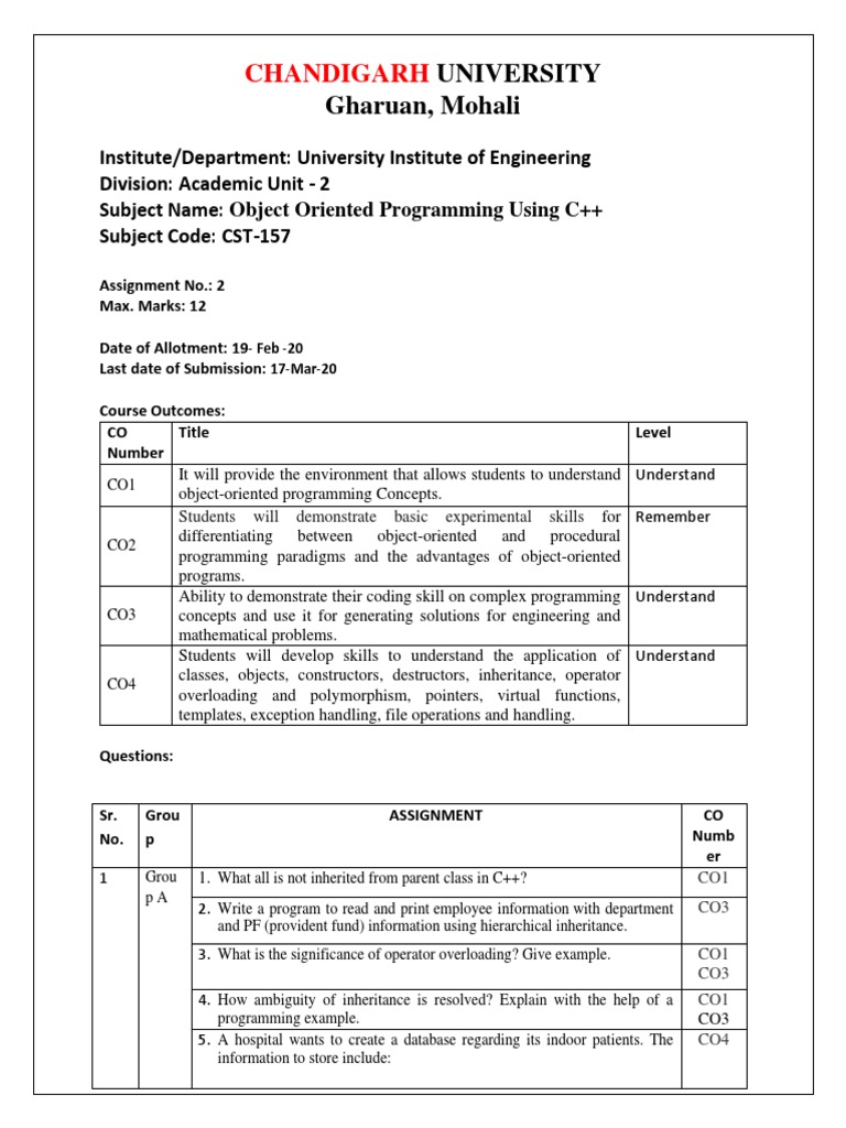 CP Assignment 2 | PDF | Class (Computer Programming) | C++