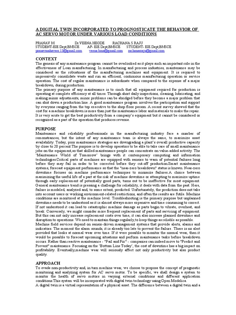 Digital Twin for AC Servo Motor Maintenance | PDF | Electric Motor ...