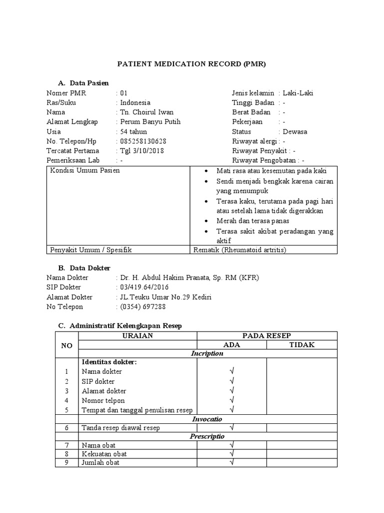 Patient Medication Record PMR | PDF