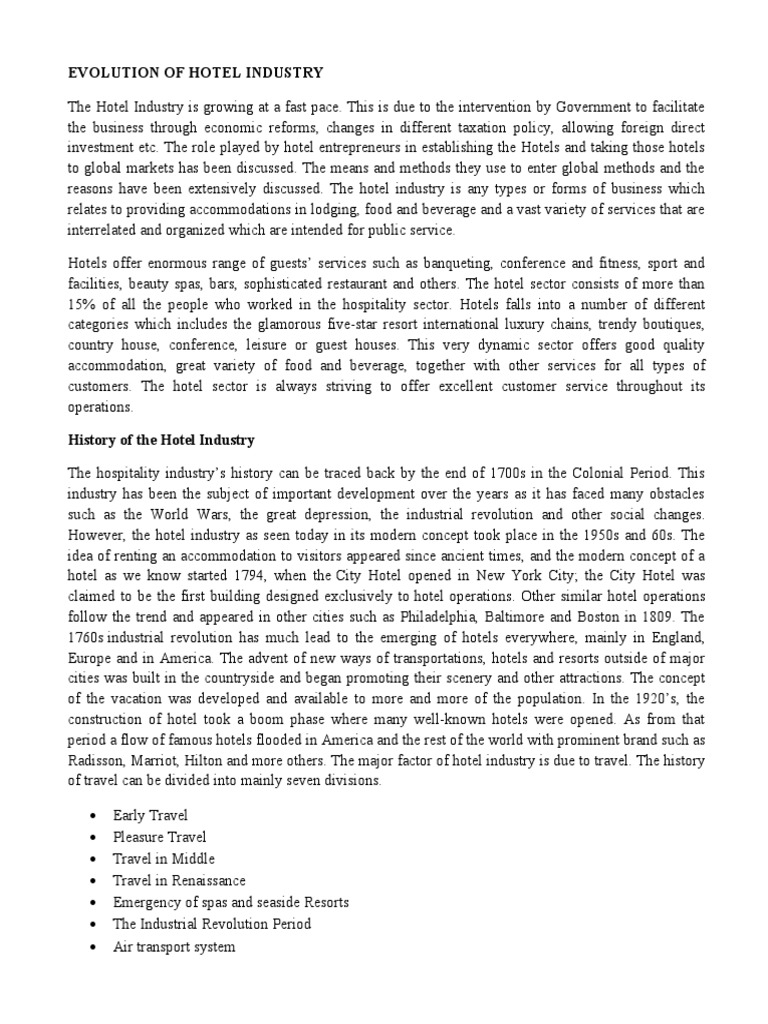 Evolution of Hotel Industry | Download Free PDF | Tourism | Hotel
