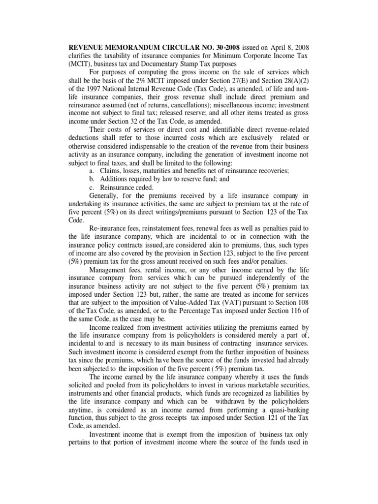 RMC 30-2008.PDF - Life and Non-Life Insurance | PDF | Life Insurance ...