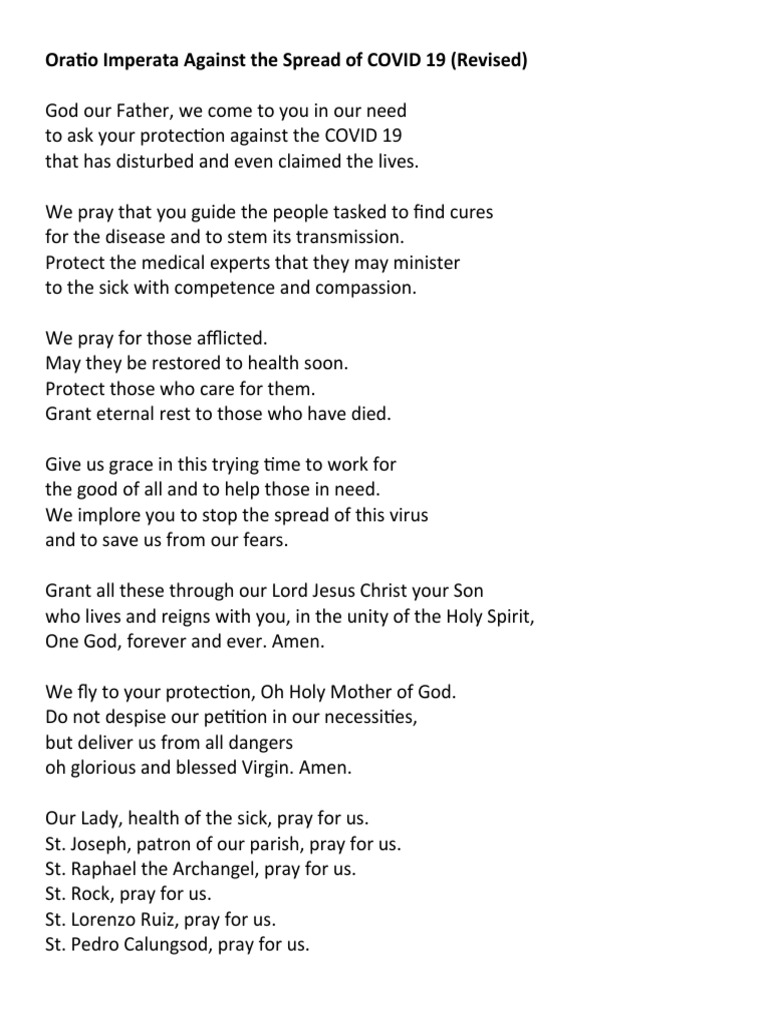 Oratio Imperata Against The Spread of COVID 19 (REVISED) Final | PDF