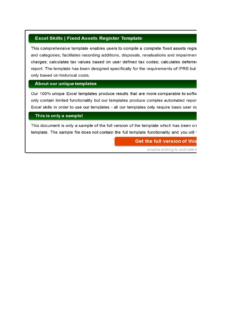 Fixed Asset Register Sample | PDF | Book Value | Depreciation