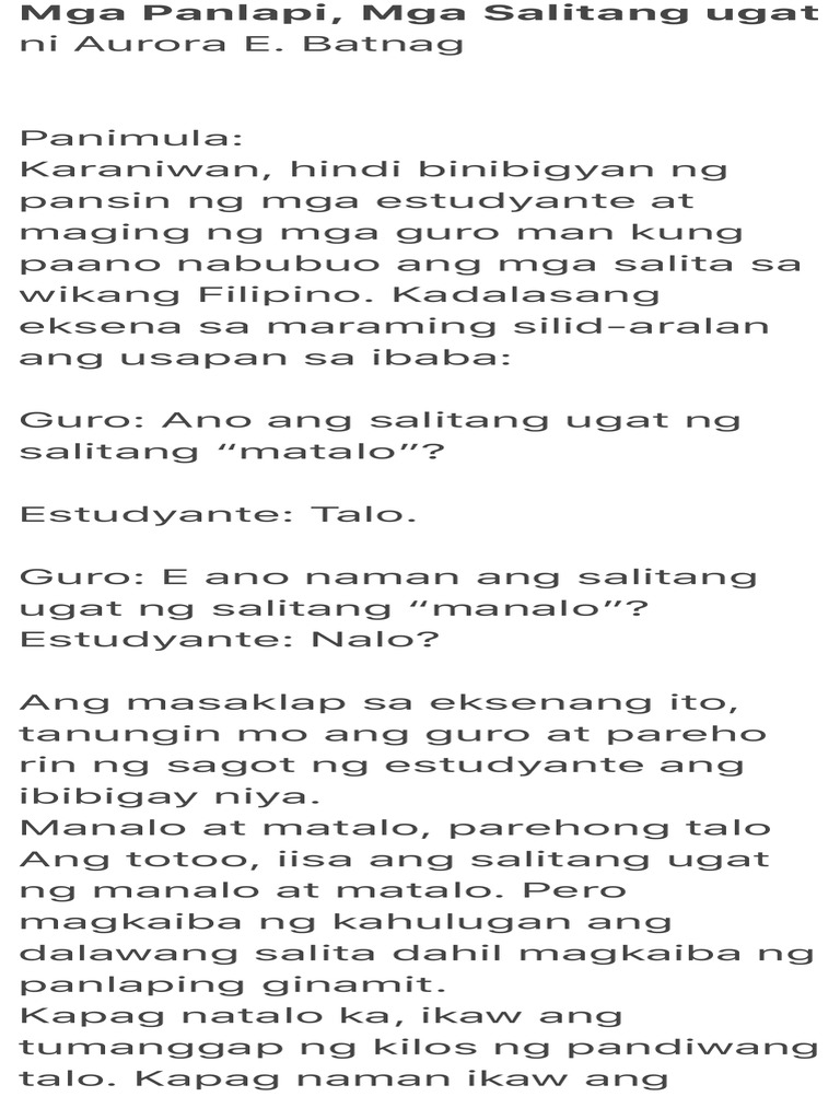 Mga Panlapi Mga Salitang Ugat | PDF