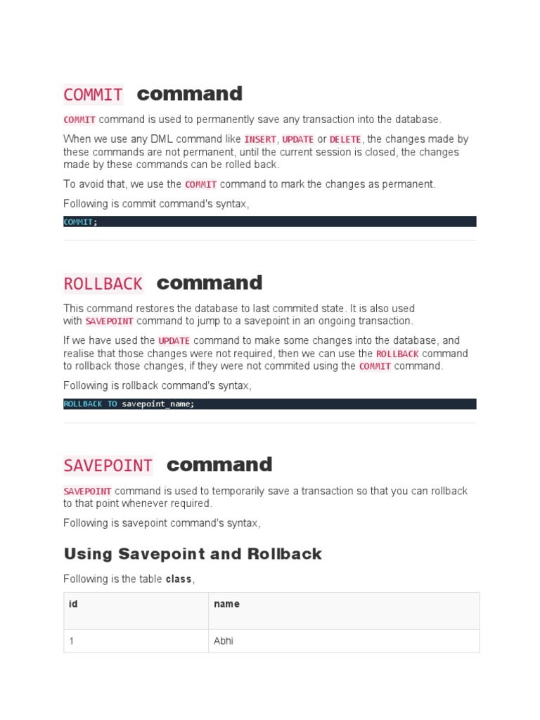 TCL Commands | PDF | Database Transaction | Databases