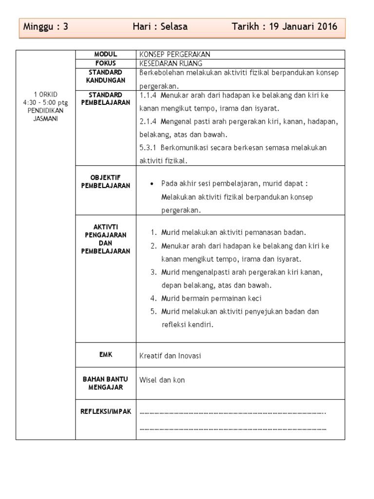 RPH PJ Tahun 1 | PDF