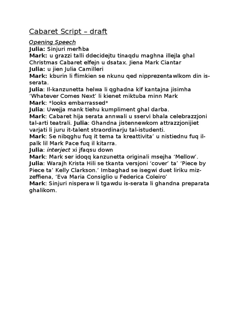 Cabaret Script | PDF