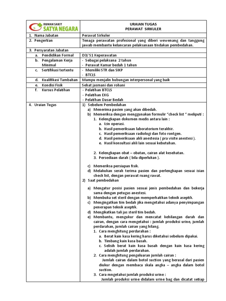 Uraian Tugas Perawat Sirkuler | PDF