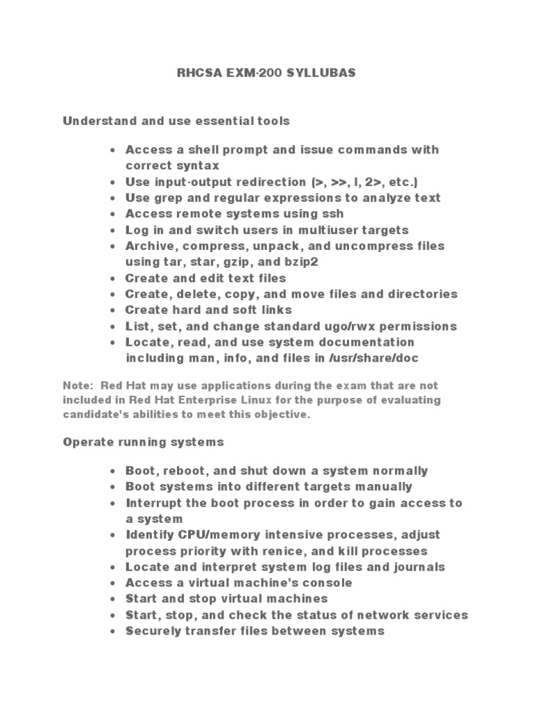 RHCSA EX200 Exam Syllabus Guide | PDF | Booting | Computer File