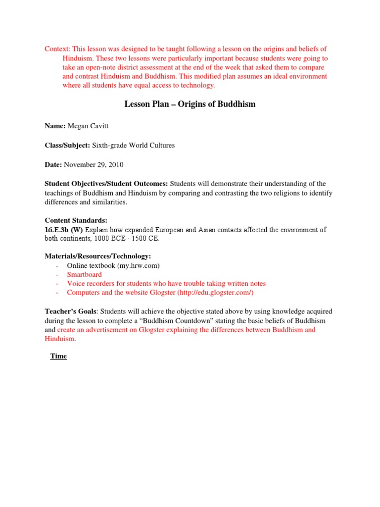 Lesson Plan - Origins of Buddhism | PDF | Lesson Plan | Behavior ...
