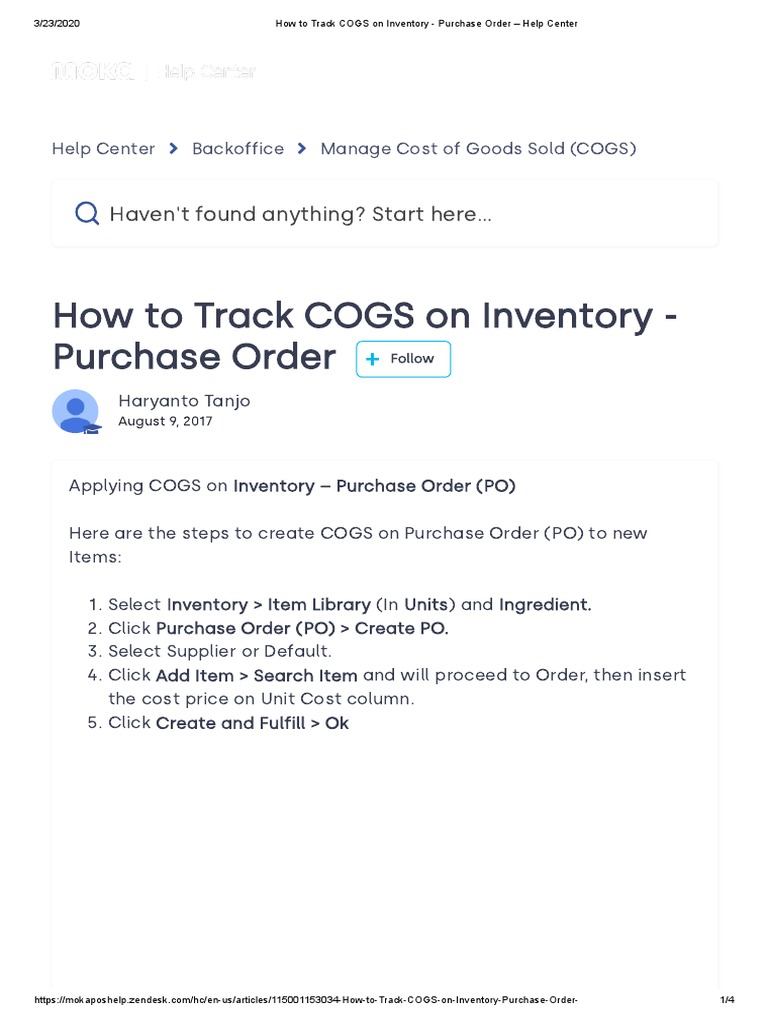How To Track COGS On Inventory - Purchase Order - Help Center | PDF ...