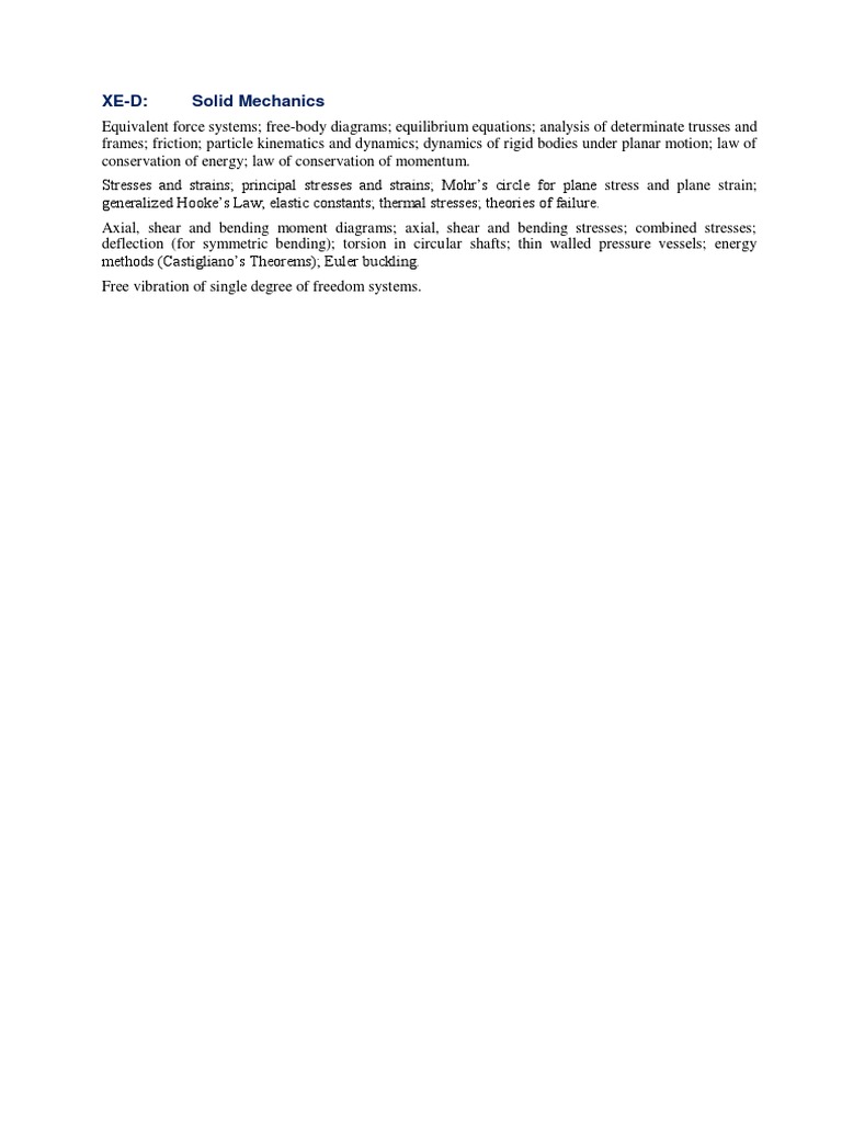 Solid Mechanics XE-D Syllabus Overview | PDF