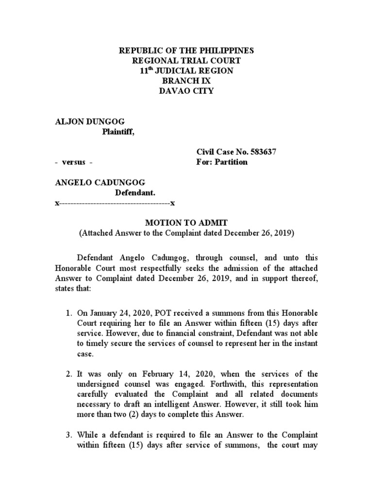 Motion To Admit | PDF | Complaint | Separation Of Powers