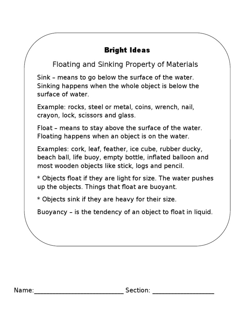 Sink and Float: Material Properties | PDF | Home & Garden