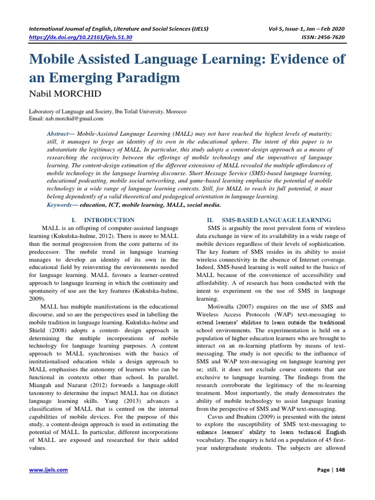 Mobile Assisted Language Learning: Evidence of An Emerging Paradigm ...