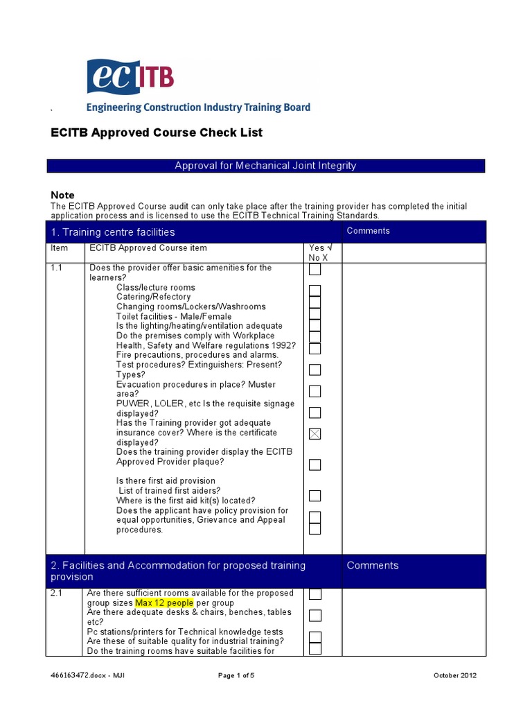 ECITB Approved Course Check List - MJI | PDF | Personal Protective ...